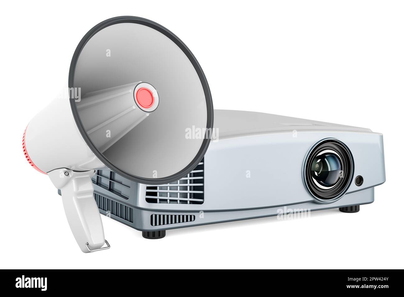Projector with megaphone, 3D rendering isolated on white background ...