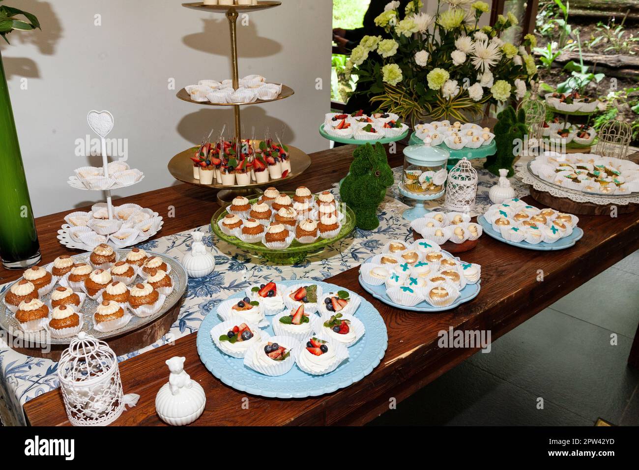 Reception Hall Decorated For Social Events; Dessert Table For Guests ...