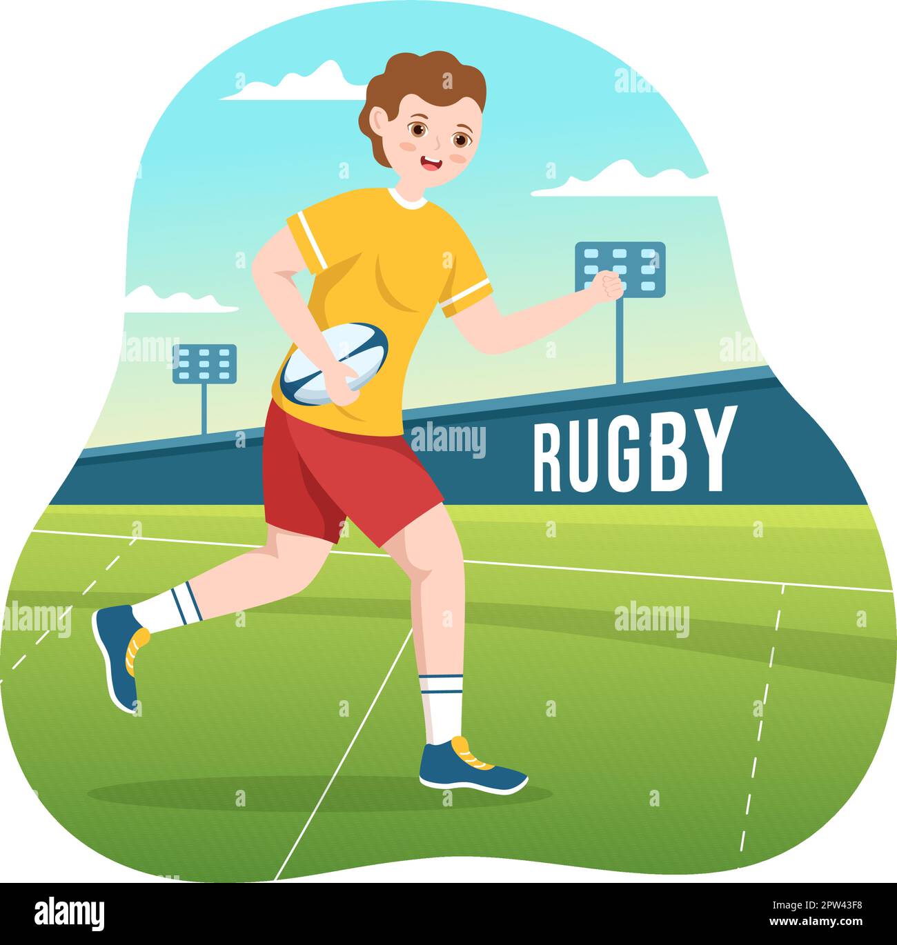 Rugby Player Running Illustration with a Ball in Championship Sport for ...