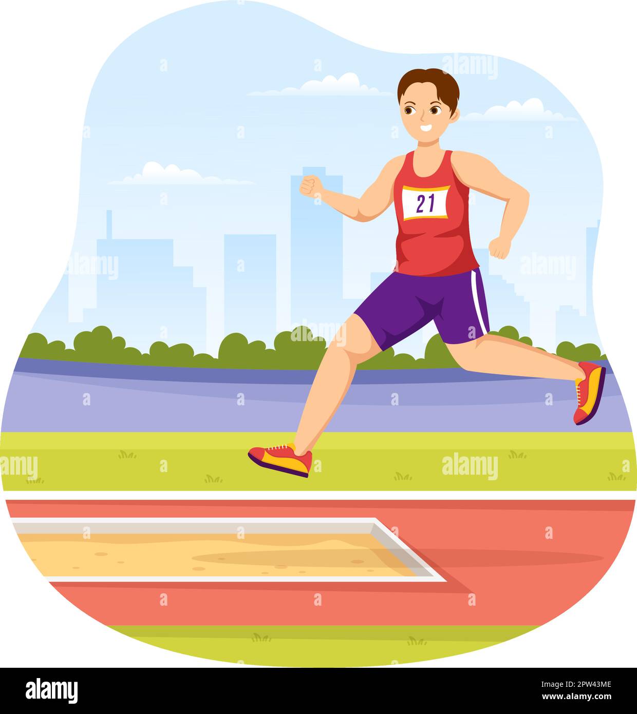 Long Jump Illustration with Athlete Doing Jumps in Sand Pit for Web ...
