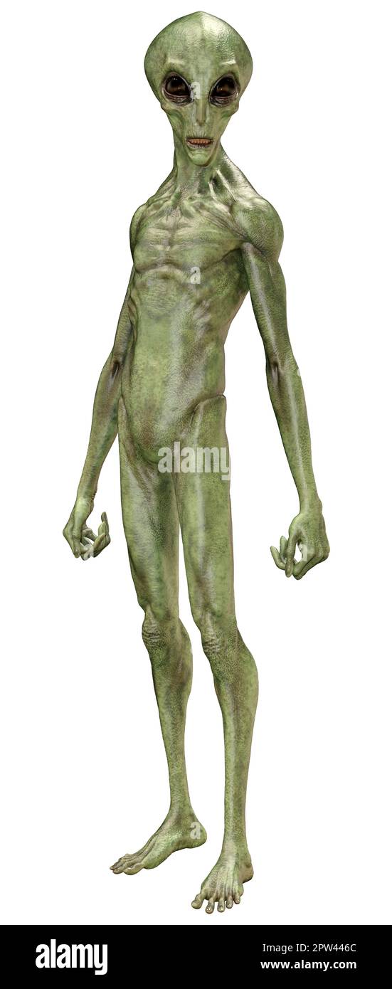 3D rendering of a green alien isolated on white background Stock Photo ...