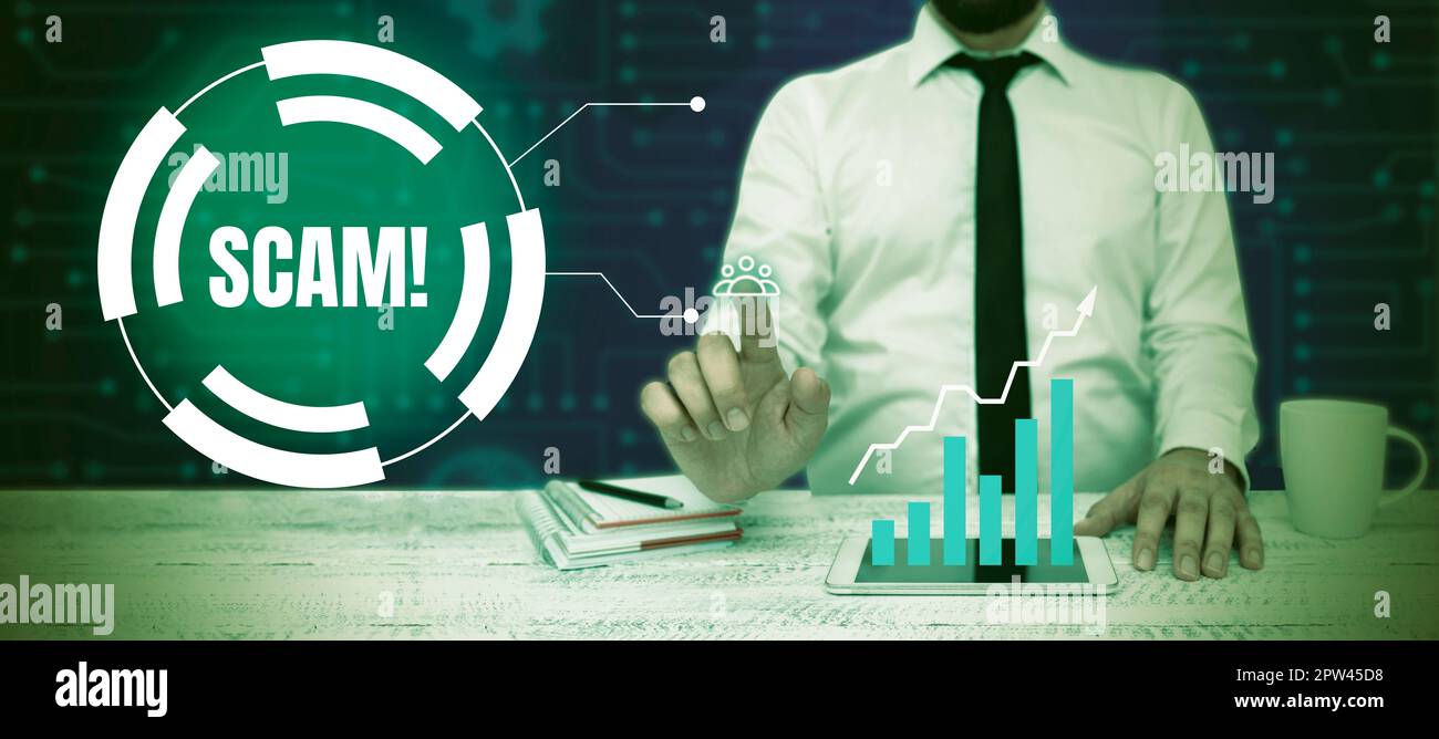 Hand writing sign Scam, Internet Concept dishonest scheme Fraud ...