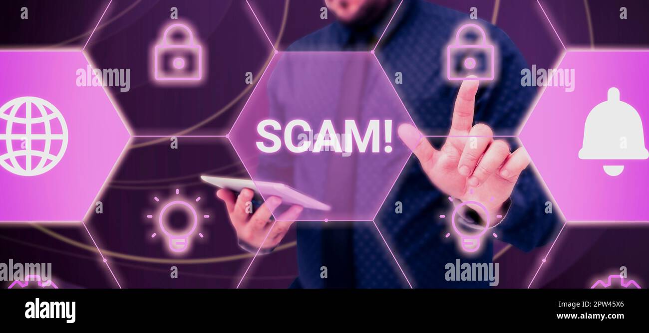 Text sign showing Scam, Internet Concept dishonest scheme Fraud ...