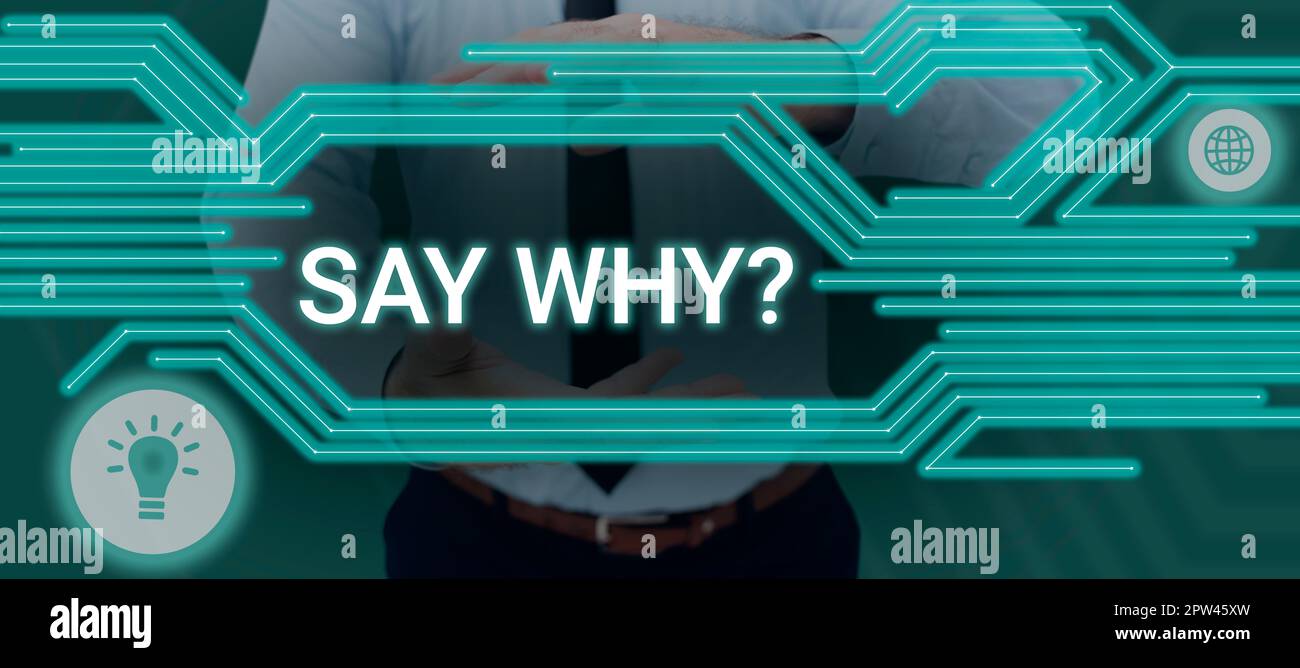 Text caption presenting Say Why, Business concept Give an explanation ...