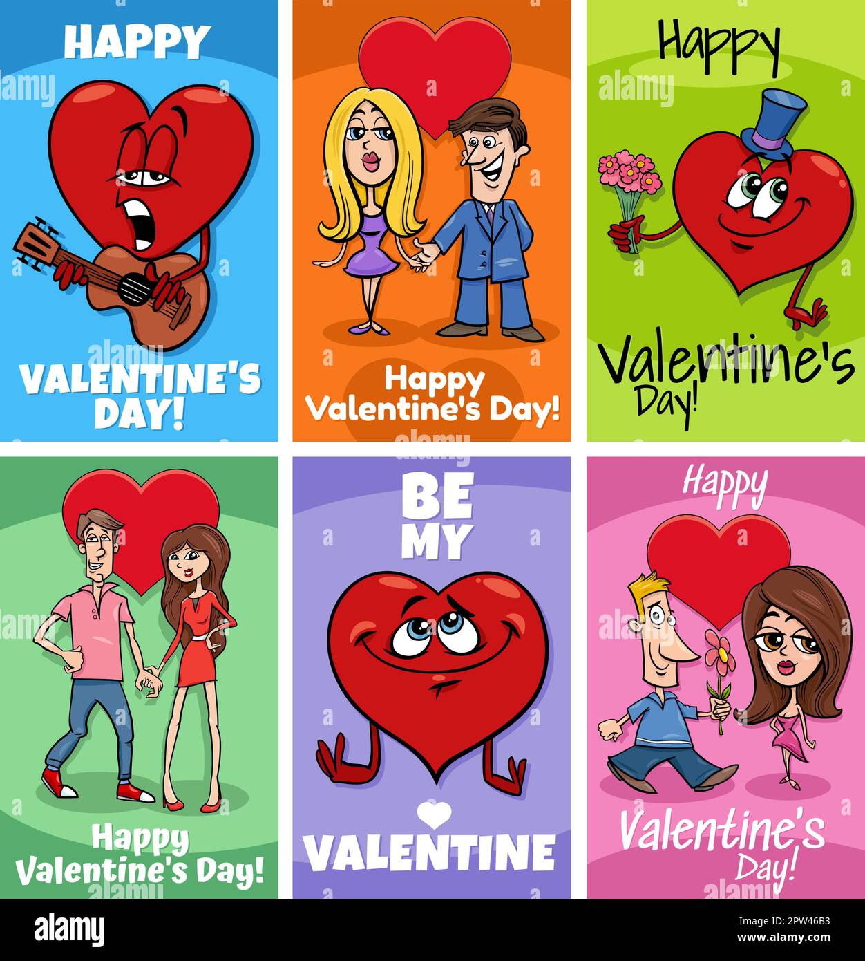 Valentine cartoon greeting cards designs set Stock Vector Image & Art ...