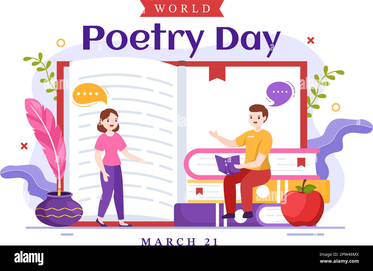 World Poetry Day on March 21 Illustration with a Quill, Paper or ...