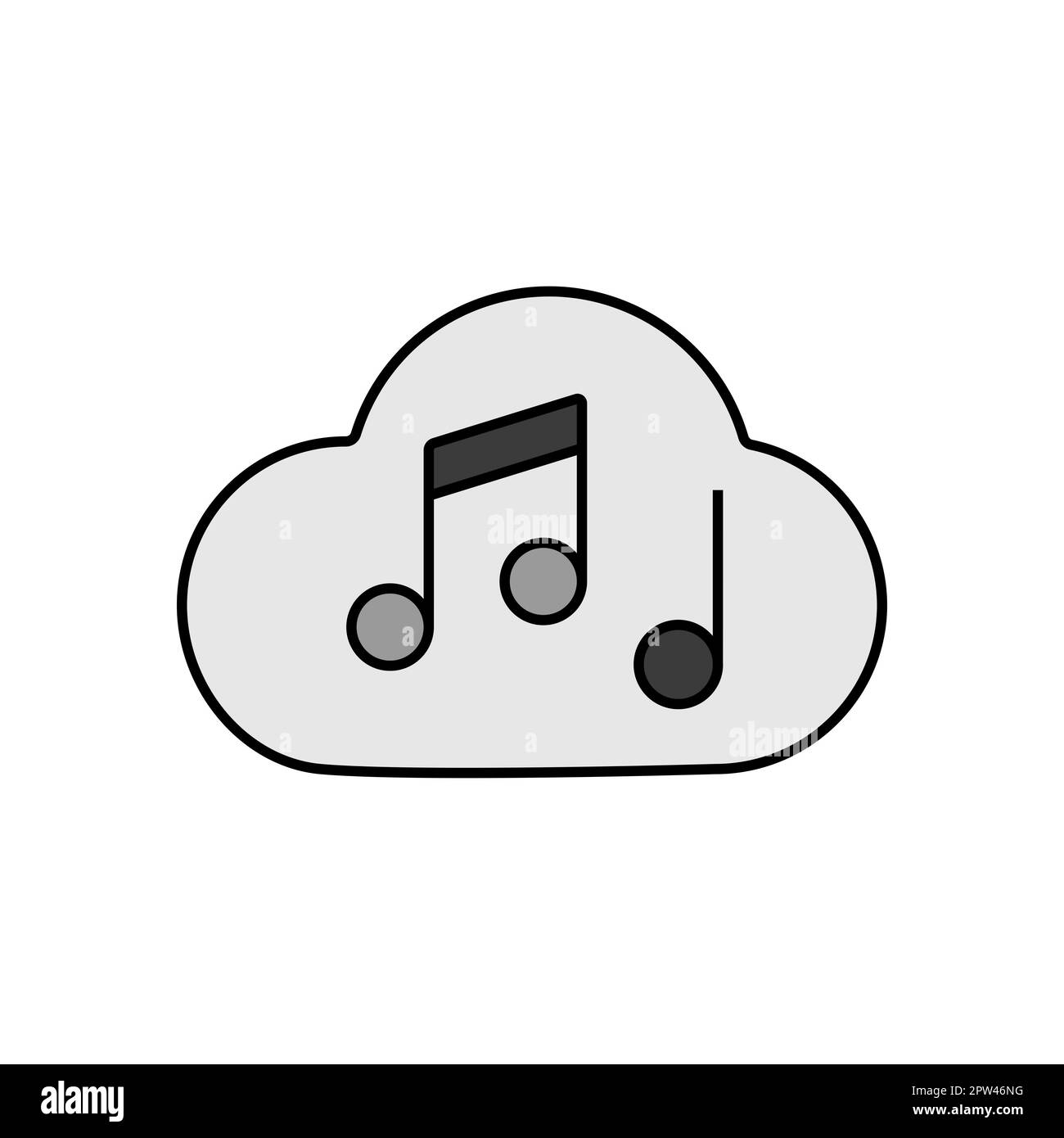 Music note cloud sound color vector grayscale icon. Music sign. Graph ...