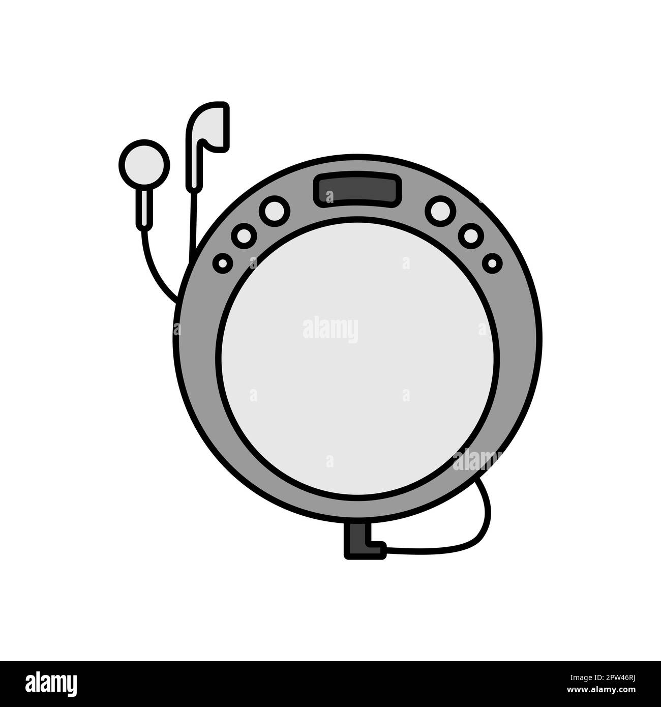 Portable CD player with earphone color vector grayscale icon. Music ...