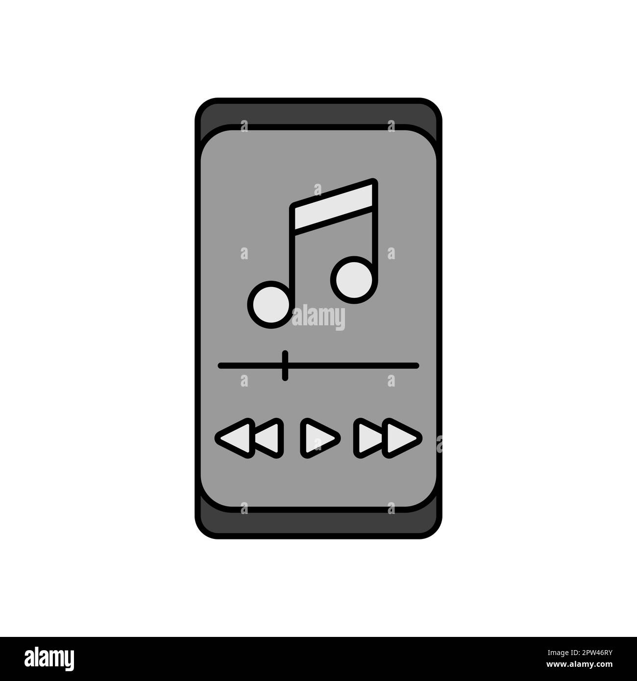 Smartphone with music player app color vector grayscale icon. Music ...