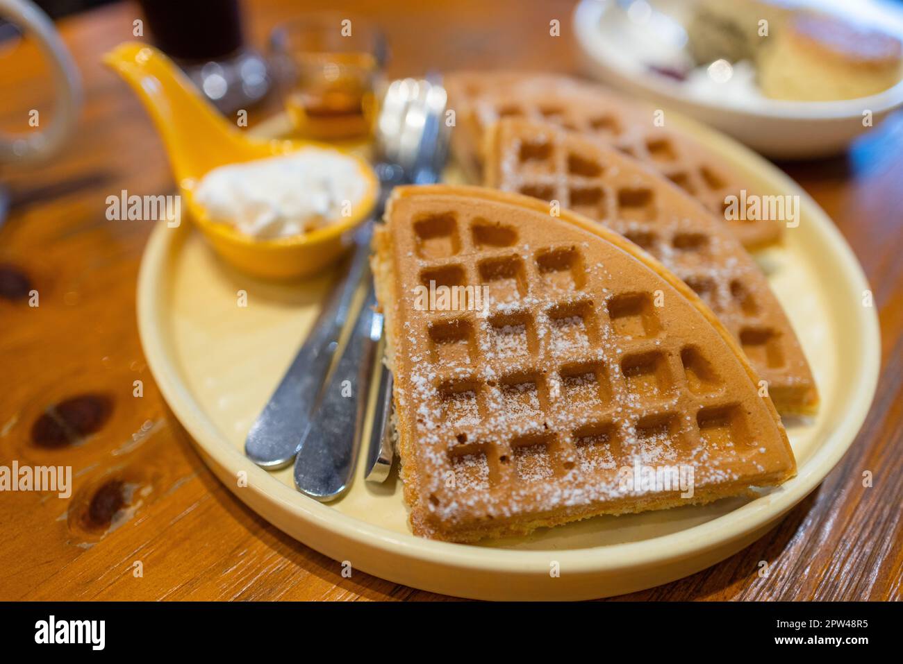 Baked waffle in coffee shop Stock Photo - Alamy