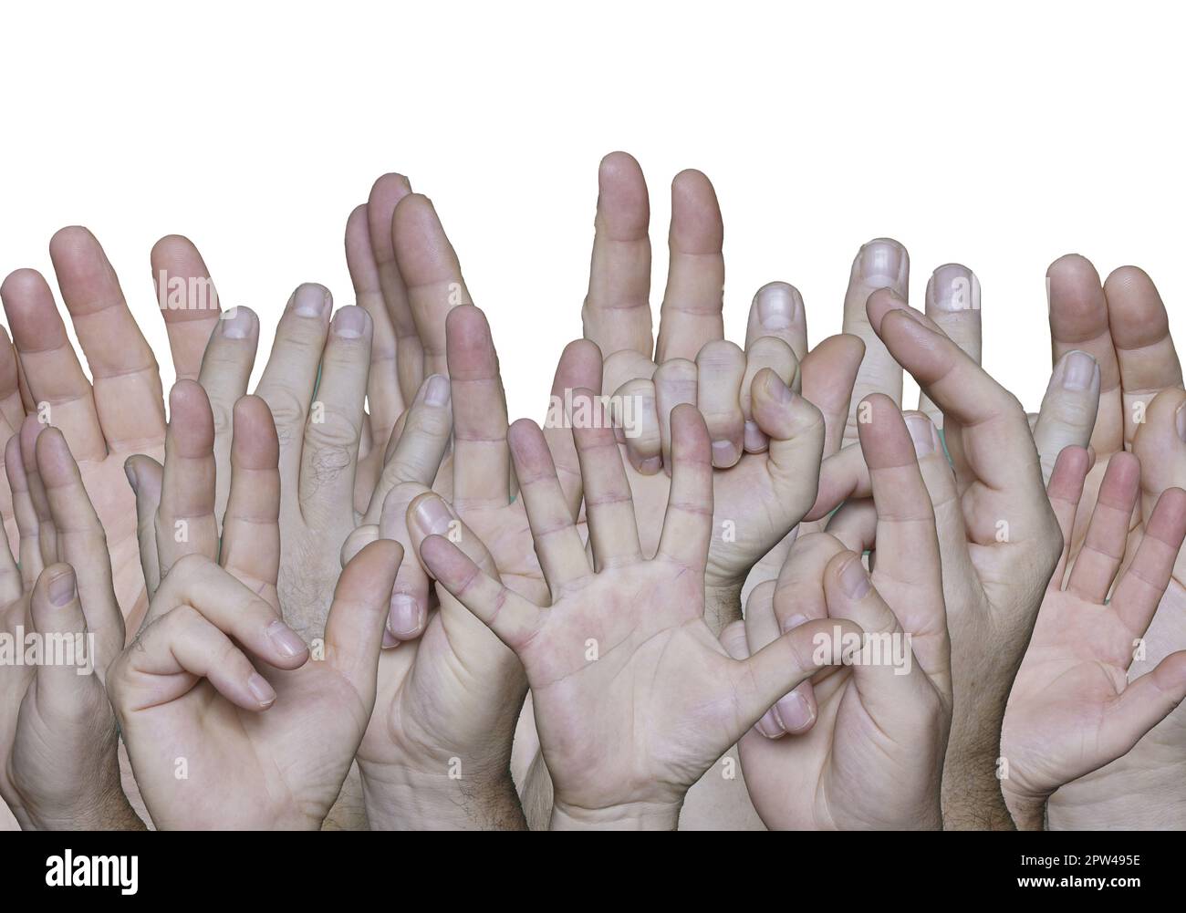 many hands lifted upwards on a transparent background Stock Photo - Alamy