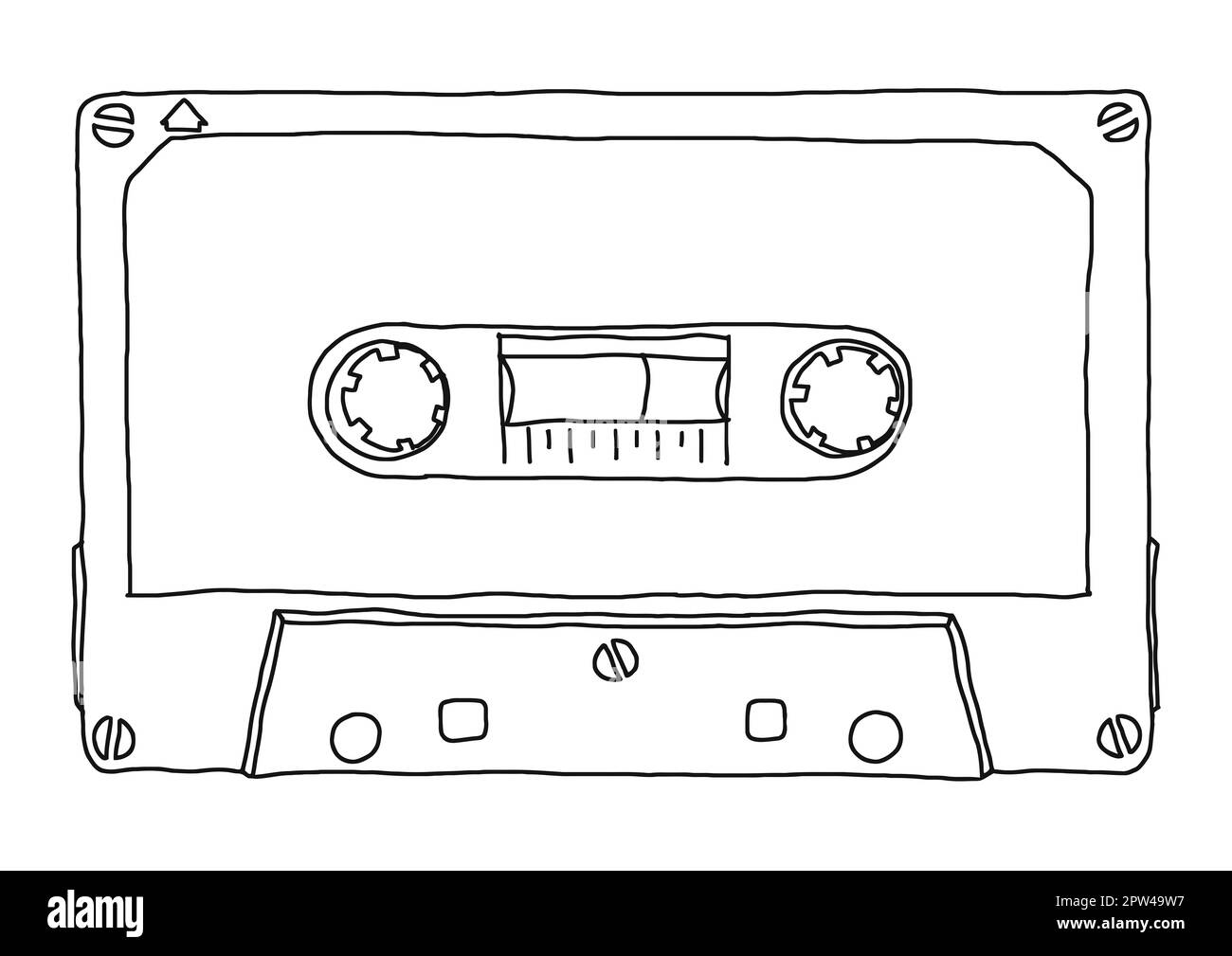magnetic tape cassette for analog audio music recording hand drawn ...