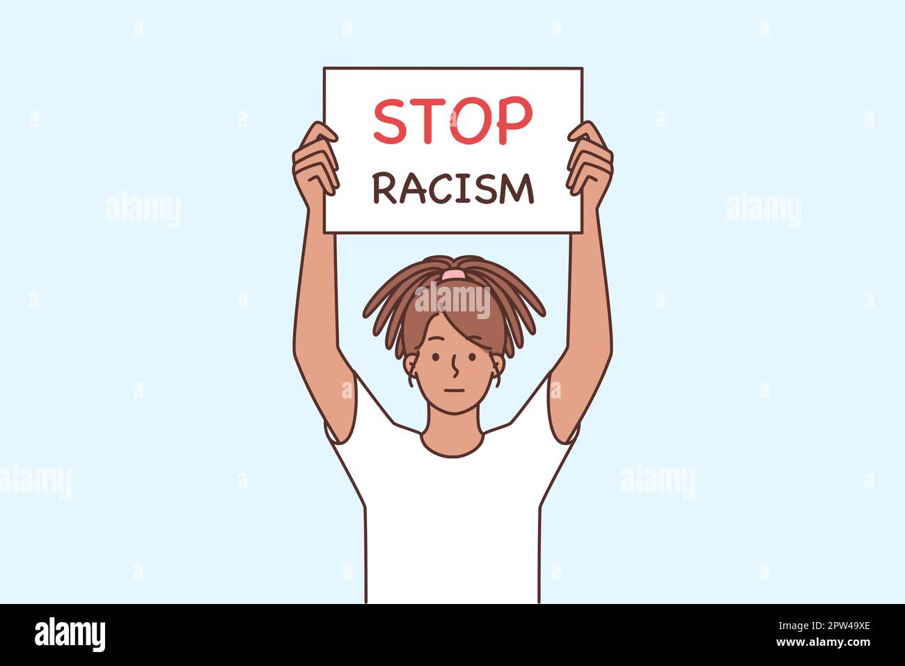 African American woman with poster against racial discrimination Stock ...