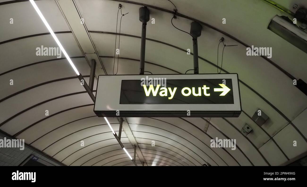 Way out sign in a subway station Stock Photo - Alamy