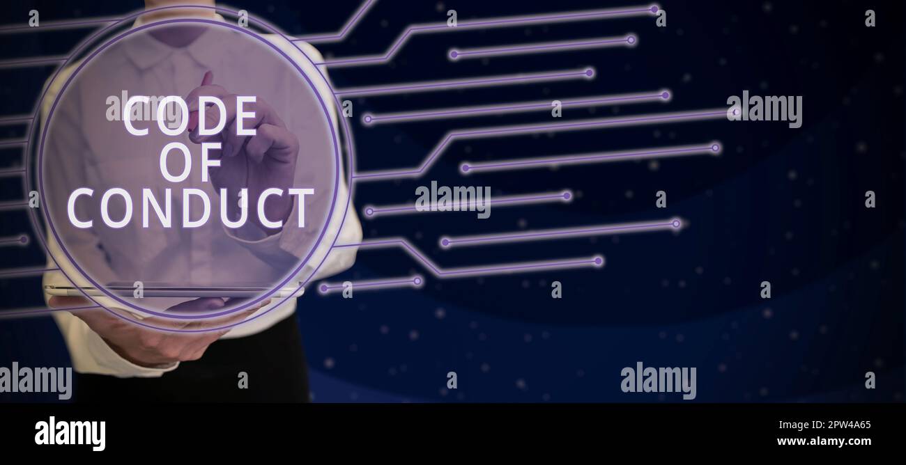 Sign displaying Code Of Conduct, Word Written on Ethics rules moral ...