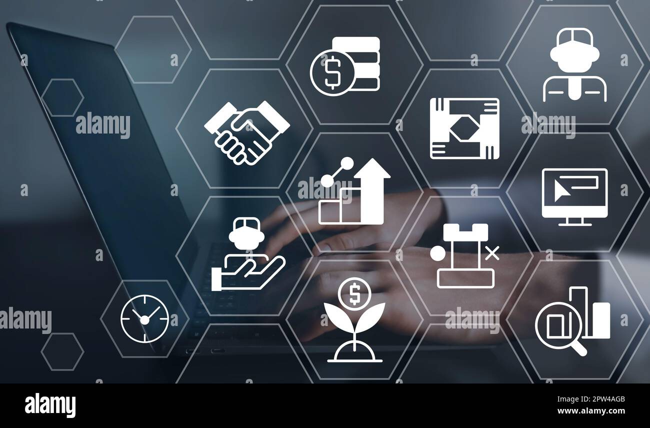 Effective corporate strategy closeup concept image with white glyph ...