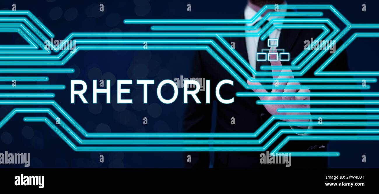 Text caption presenting Rhetoric, Business overview study of writing or ...