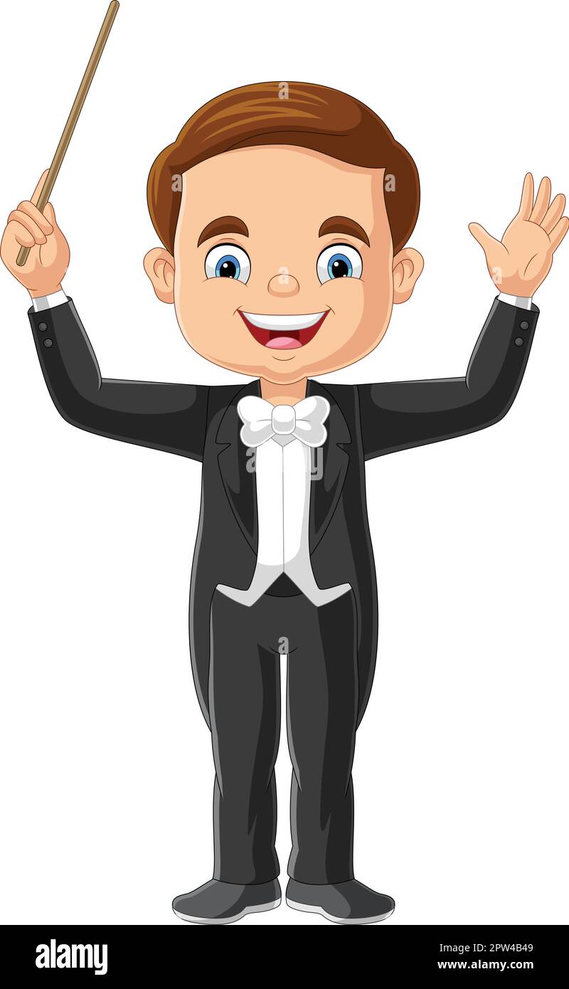 Cartoon boy orchestra conductor with pointer stick Stock Vector Image ...