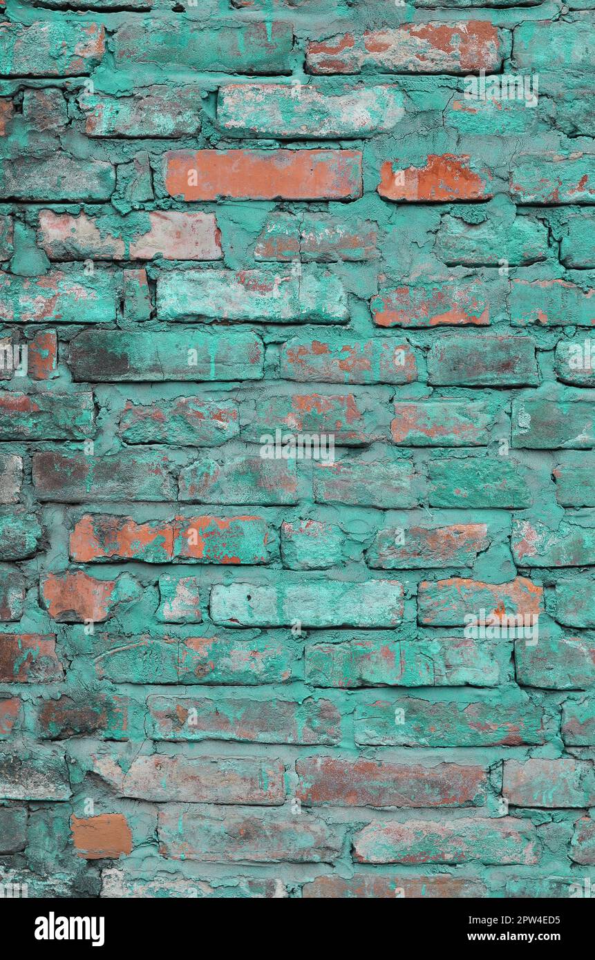 The texture of blue wall from a variety of old and dirty brick ...
