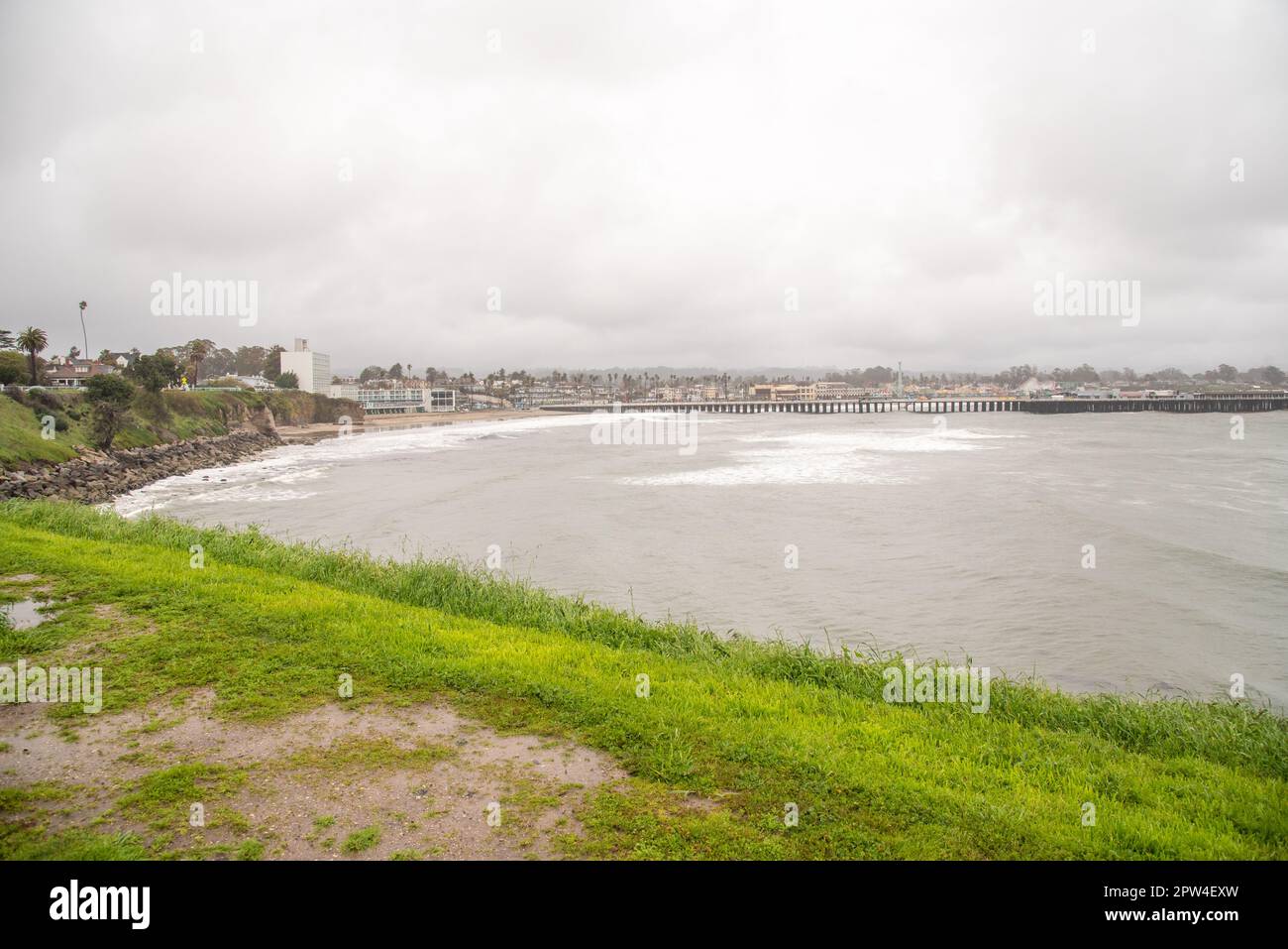 Santa Cruz West Cliff and around the day after the bomb storm, gray and ...