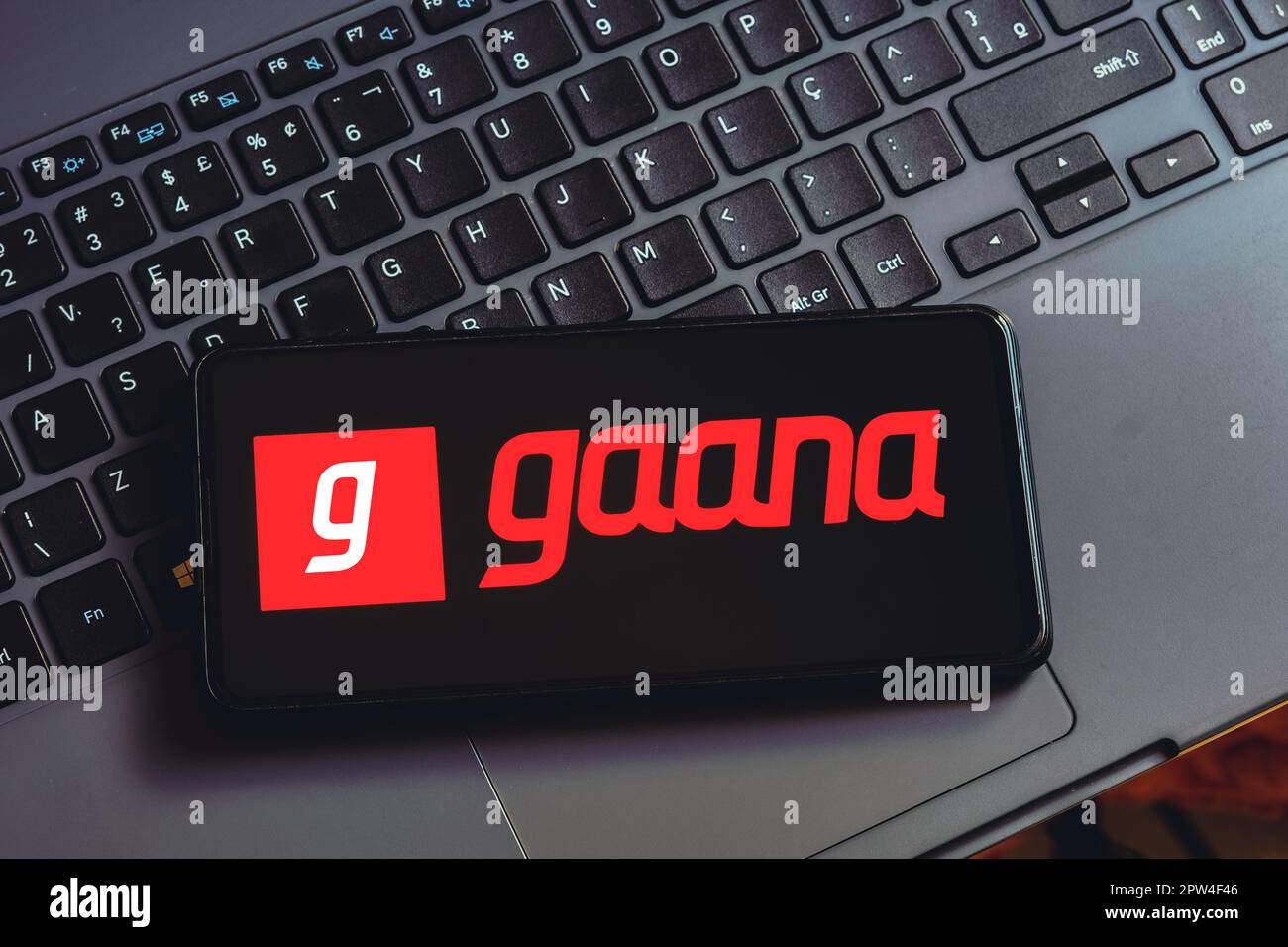 In this photo illustration, the Gaana logo is displayed on a smartphone ...