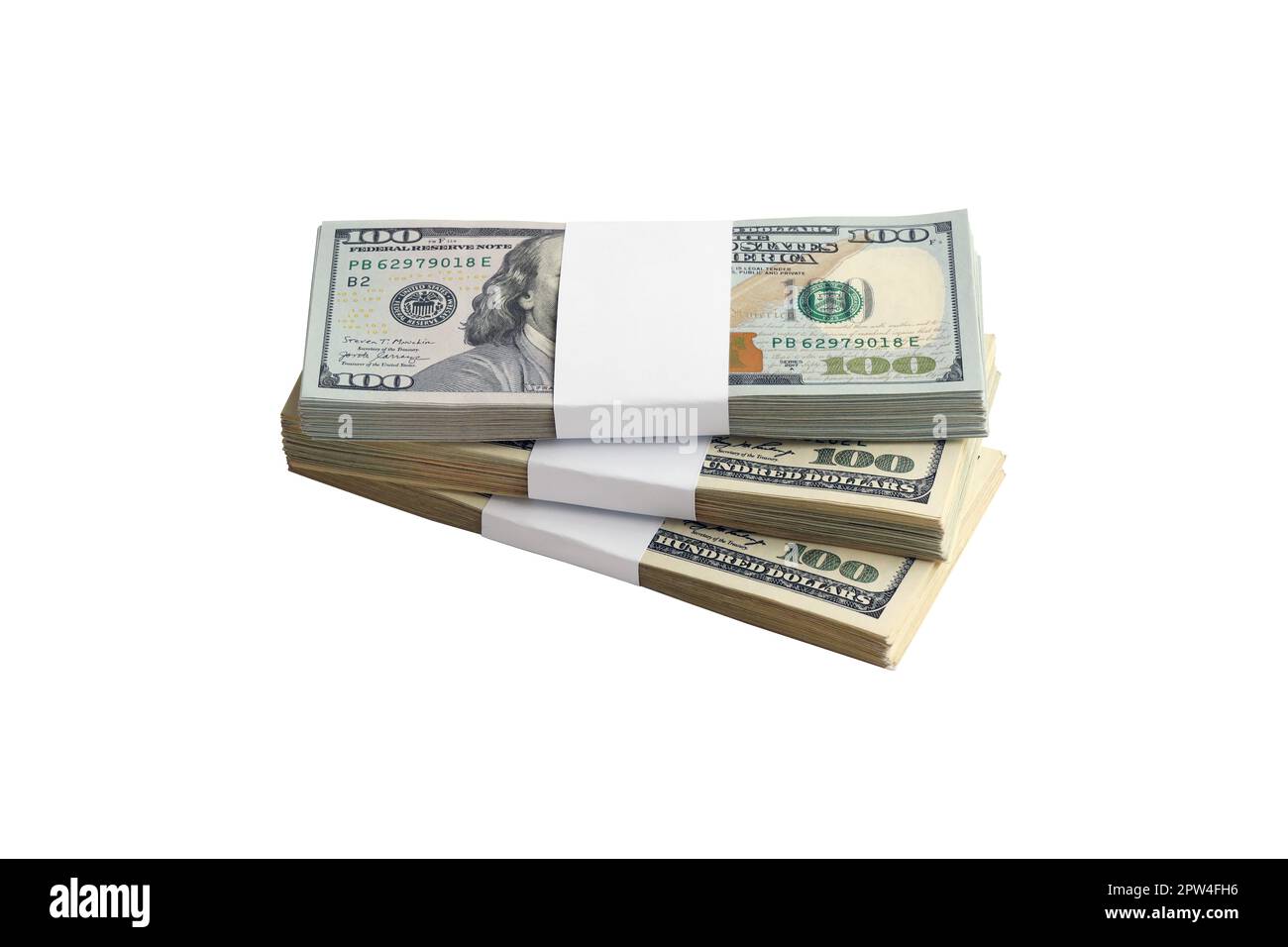 Bundle of US dollar bills isolated on white. Pack of american money ...