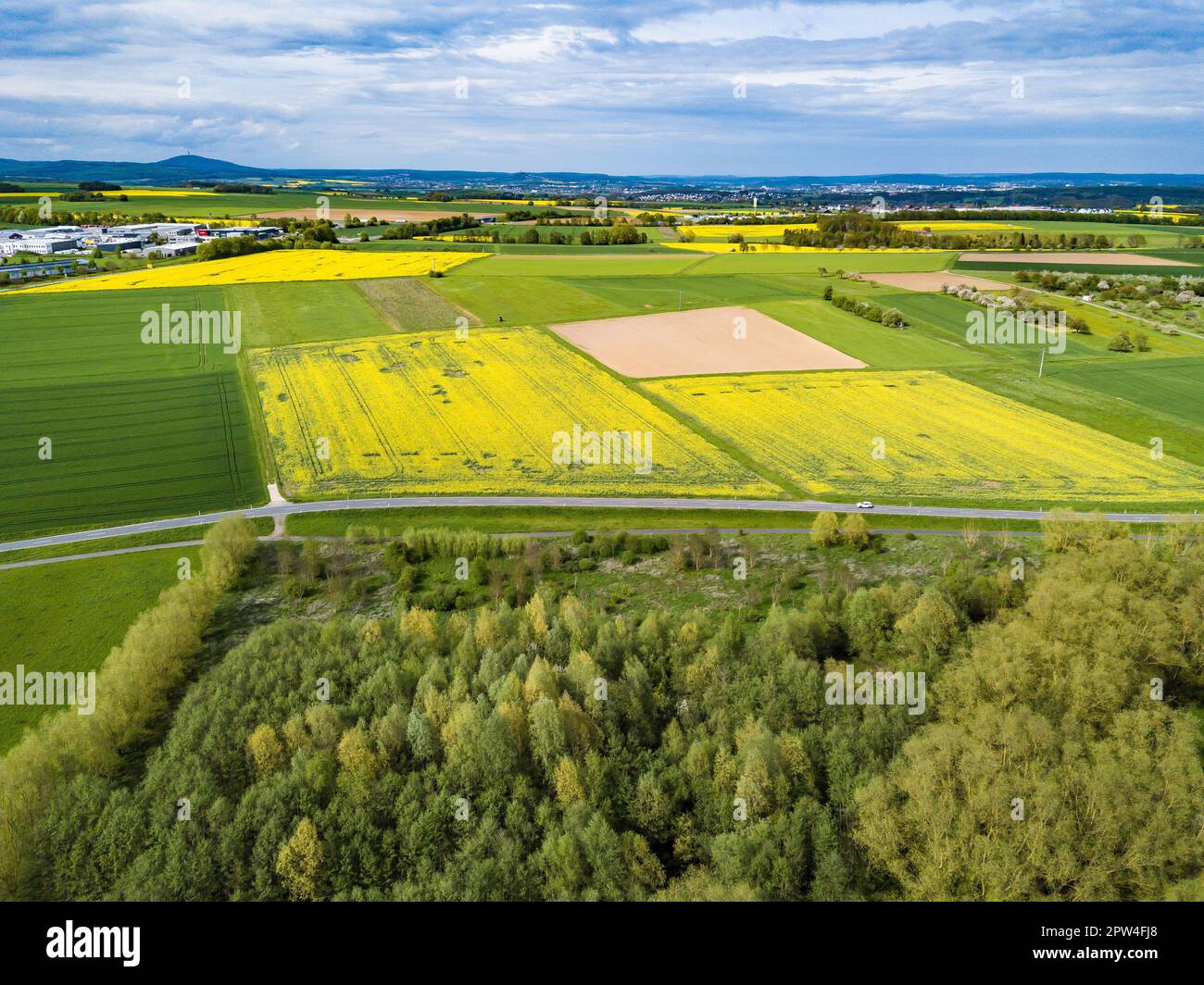 Drone shot from german landscape with meadows in Hesse Stock Photo - Alamy