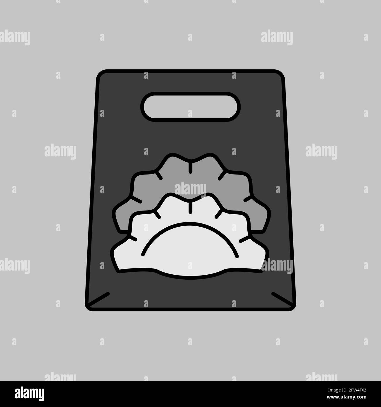 Fast food delivery take away paper bag vector grayscale icon. Dumpling ...