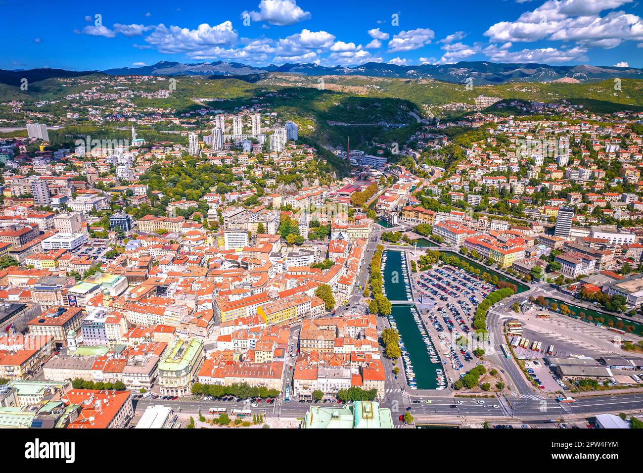 City of Rijeka Rjecina river canyon and Delta aerial view, Kvarner gulf ...