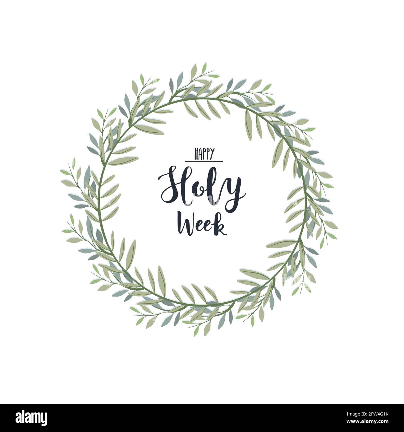 Laurel wreath with text happy Holy Week. Palm Sunday illustration Stock ...