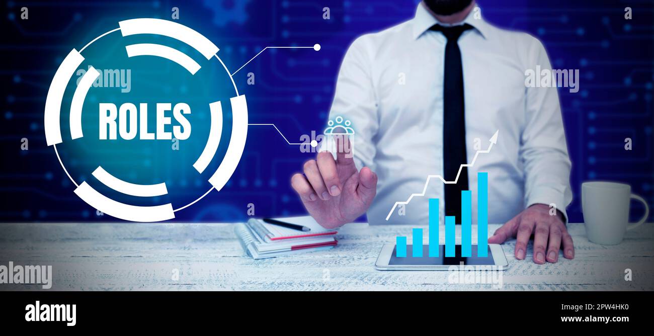 Text sign showing Roles, Business idea part played by person thing in ...
