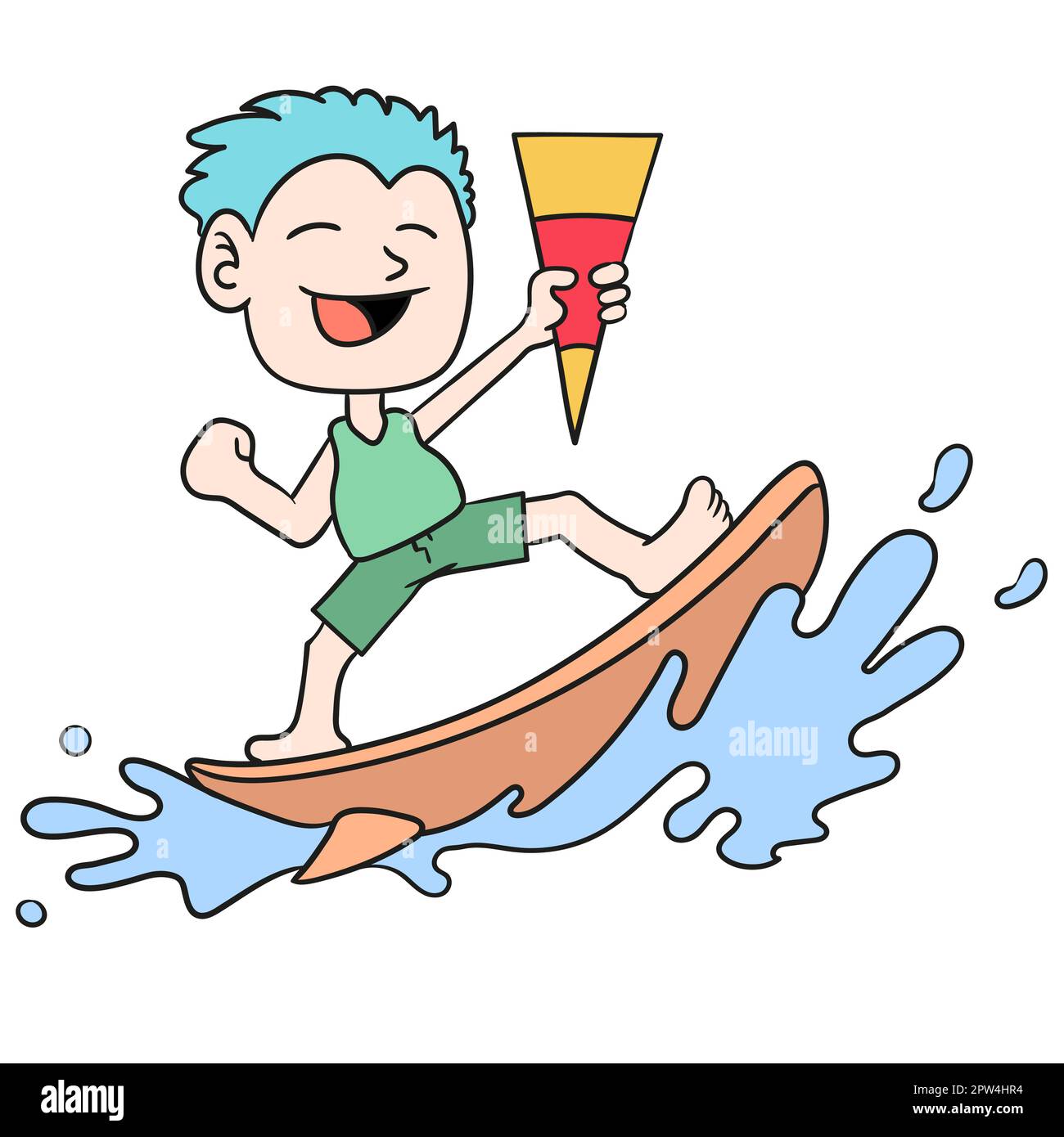 boy is playing surfing on the beach. doodle icon image Stock Vector ...