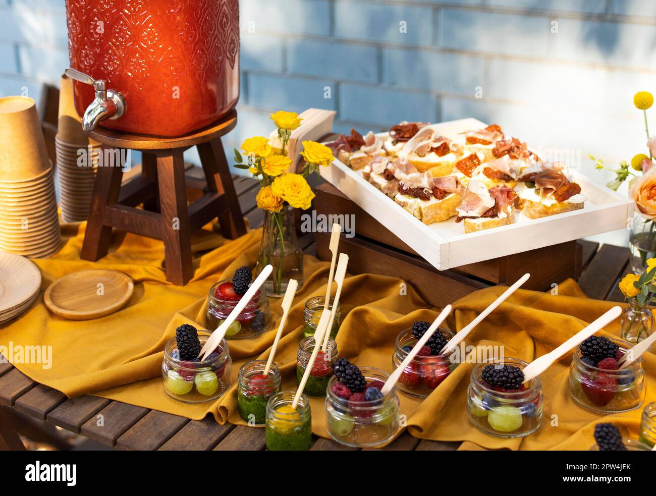 Backyard barbeque party at summer, elegant decoration, luxury catering ...