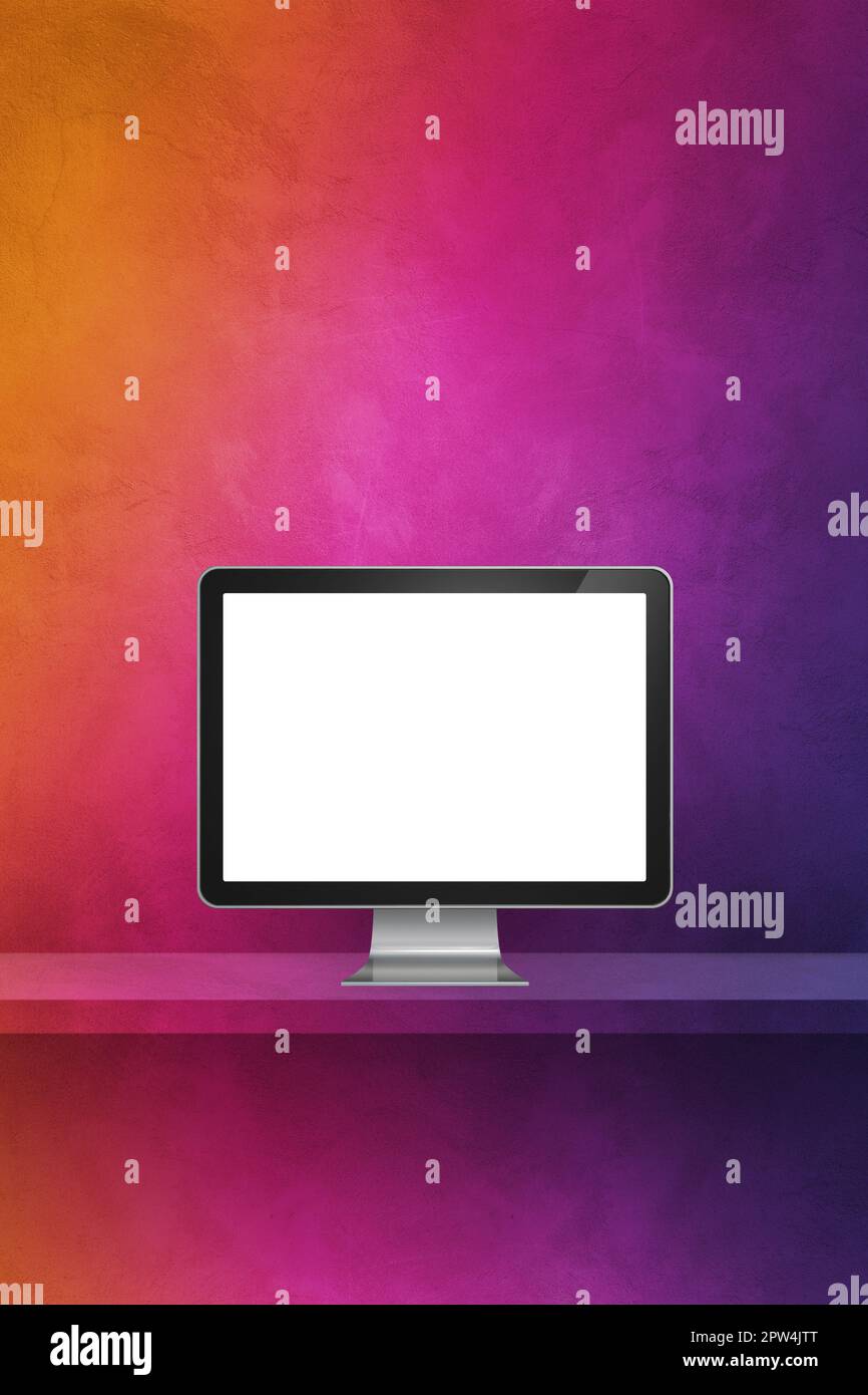 Computer pc - rainbow wall shelf. Vertical background. 3D Illustration ...