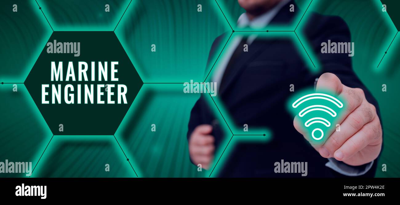 Hand writing sign Marine Engineer, Word for incharge with maintenance ...