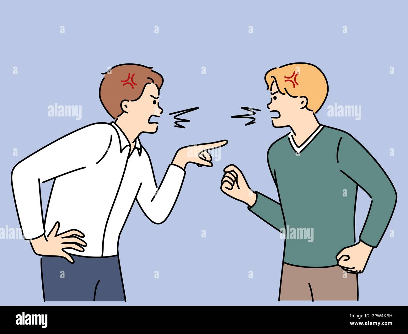 Angry men shout have fight or quarrel. Mad furious male colleagues or ...