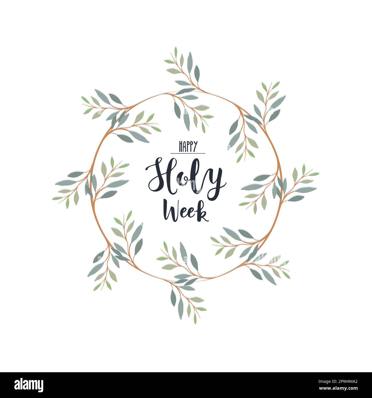 Laurel wreath with text happy Holy Week. Palm Sunday illustration Stock ...