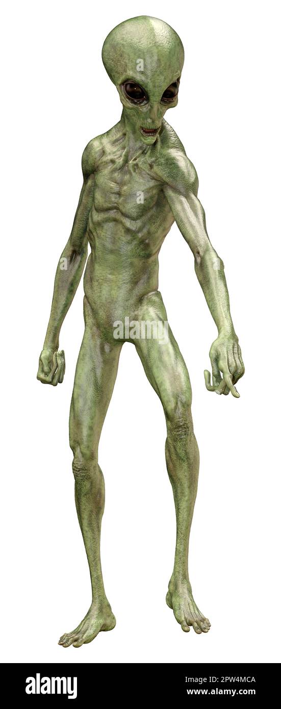 3D rendering of a green alien isolated on white background Stock Photo ...