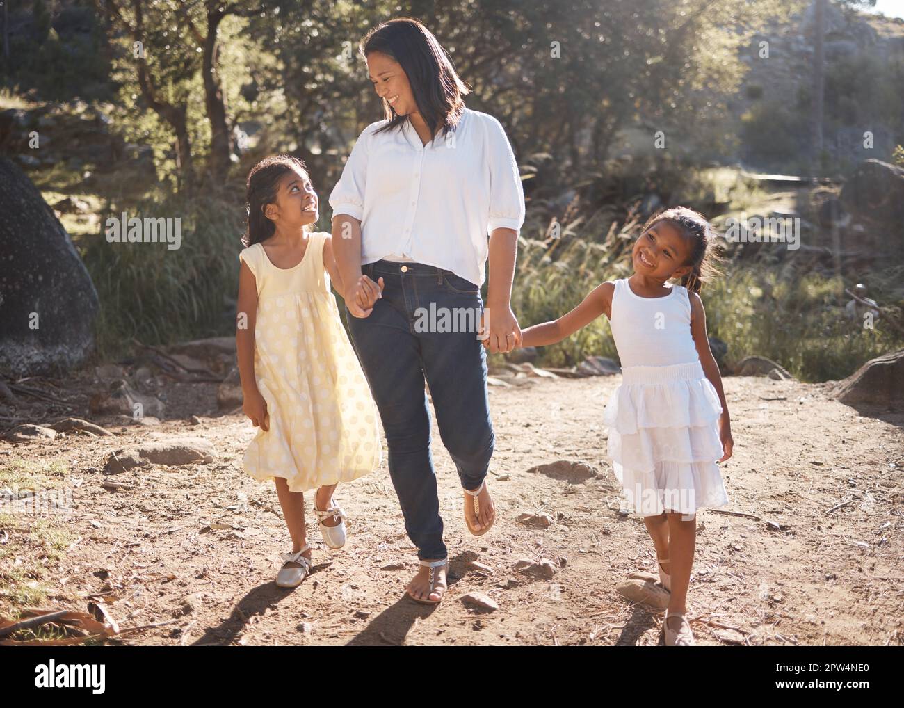 Mother And Children Walking