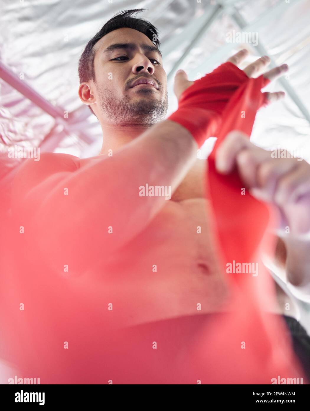 Fitness, mma and preparation with hand wrap for boxer training ...