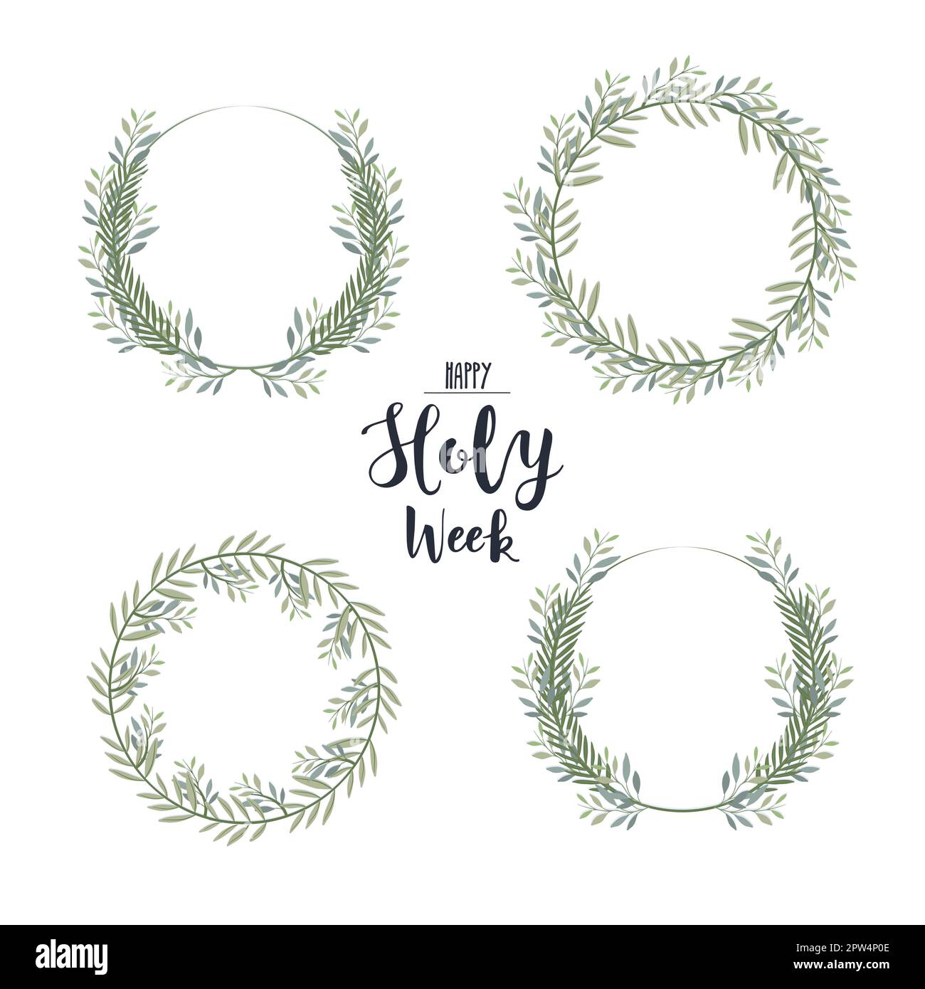 Laurel wreaths set with text happy Holy Week. Palm Sunday illustration ...