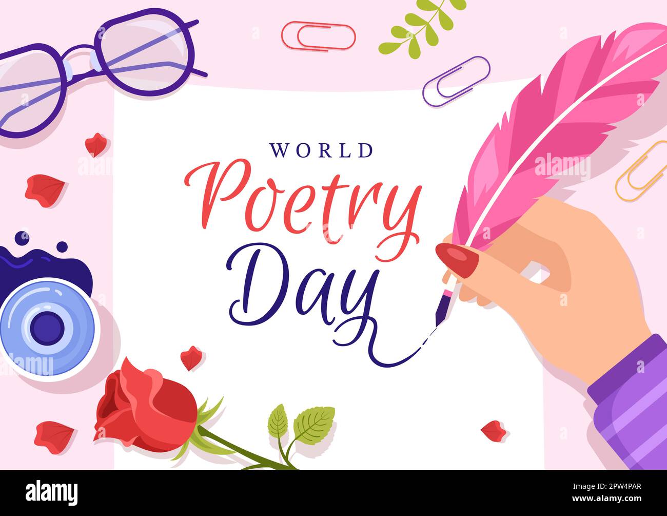 World Poetry Day on March 21 Illustration with a Quill, Paper or ...