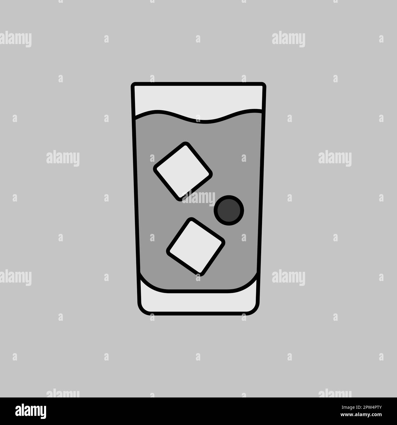 Glass of water with ice vector grayscale icon. Graph symbol for cooking ...