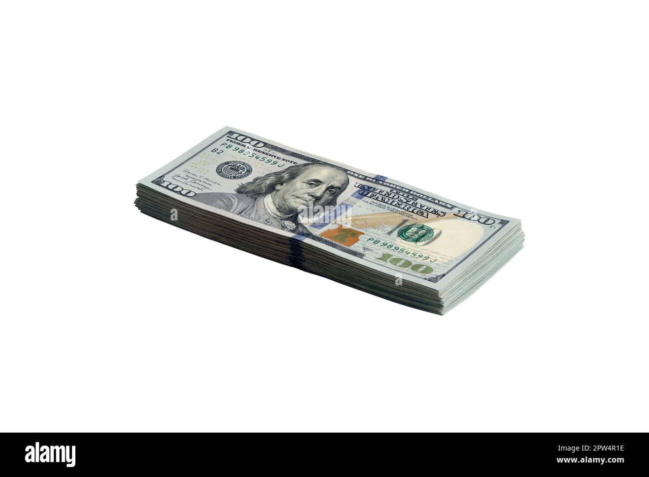 Bundle of US dollar bills isolated on white. Pack of american money ...