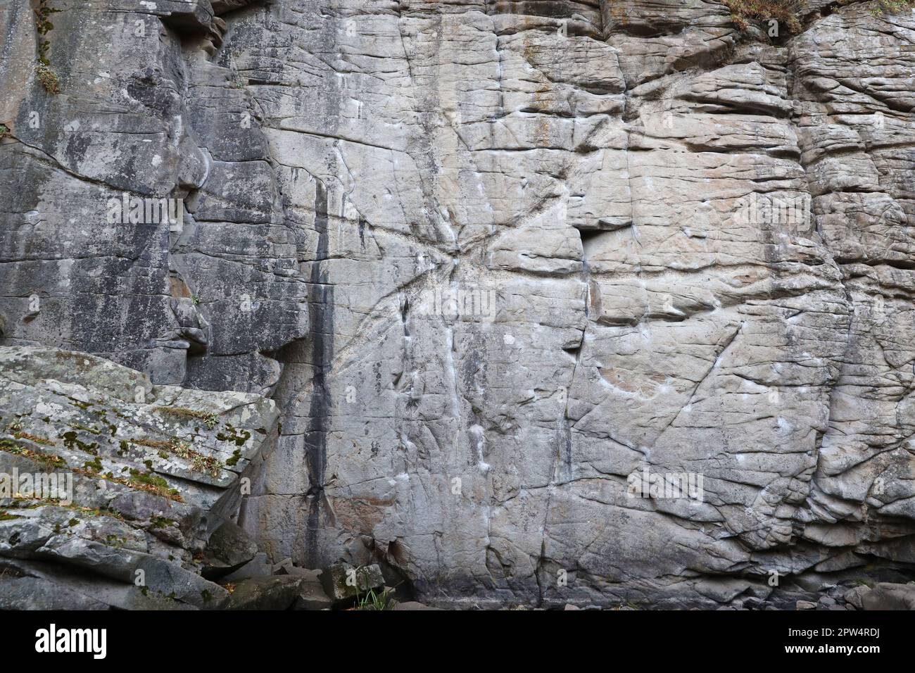 Light coarse natural rock stone background. Mining cliff rough front ...