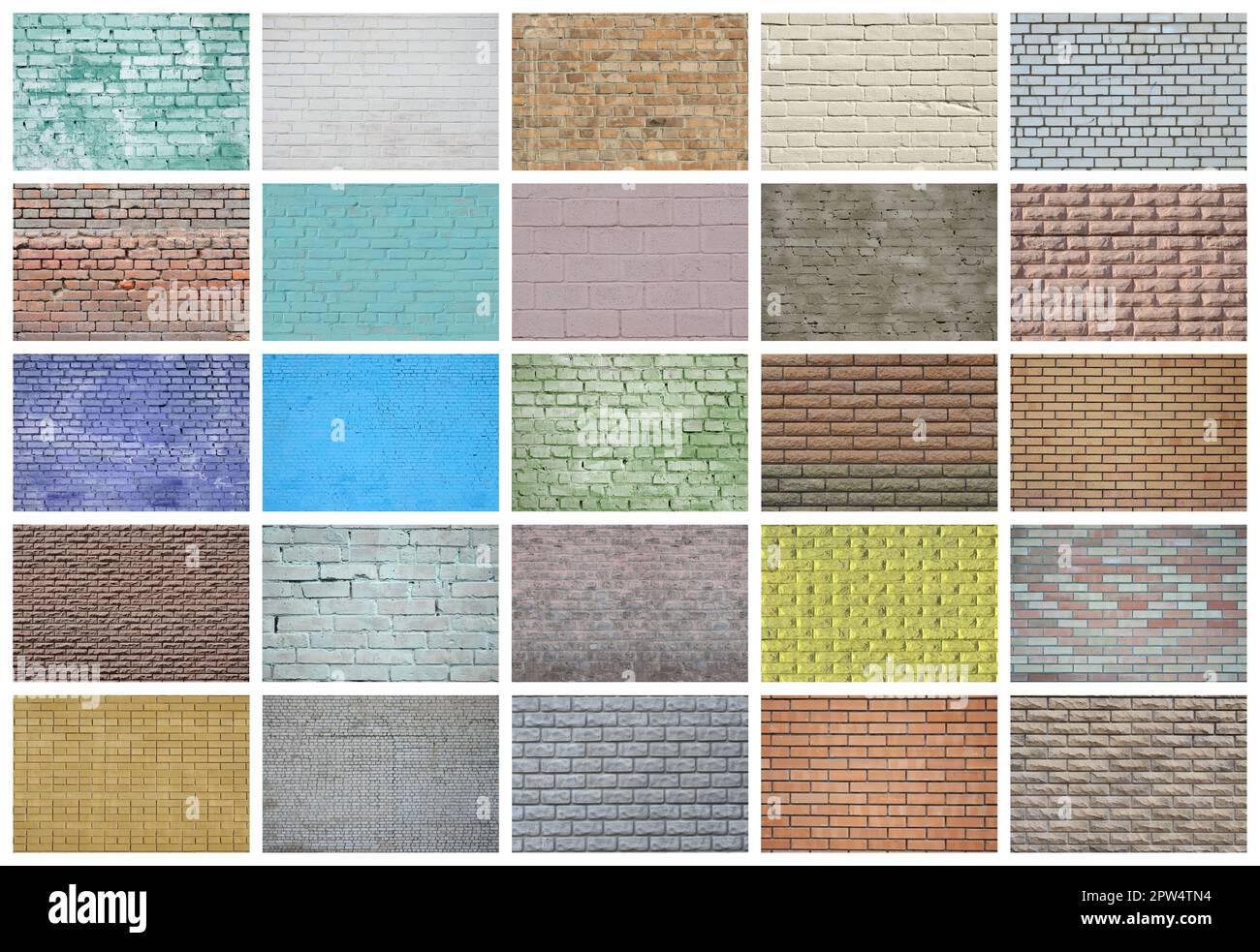 A collage of many pictures with fragments of brick walls of different ...