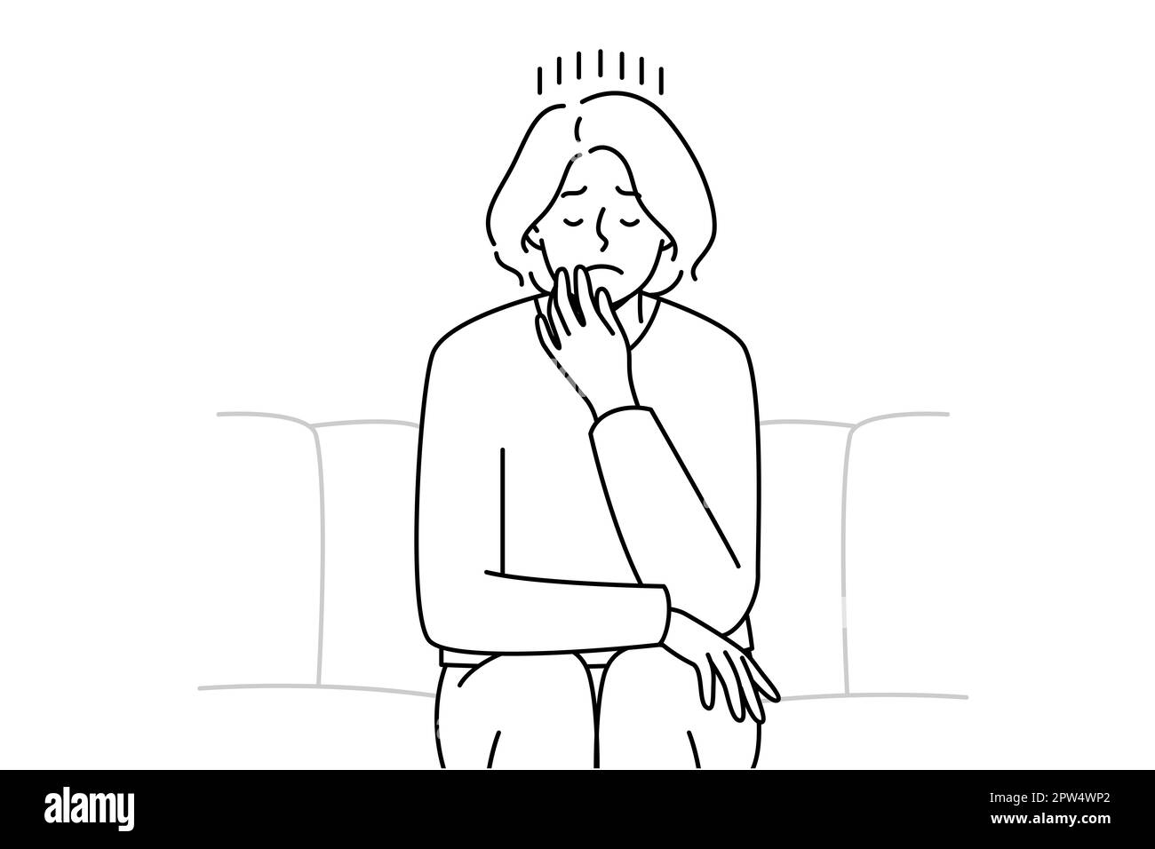 Unhappy young woman sit on couch crying suffering from depression or ...
