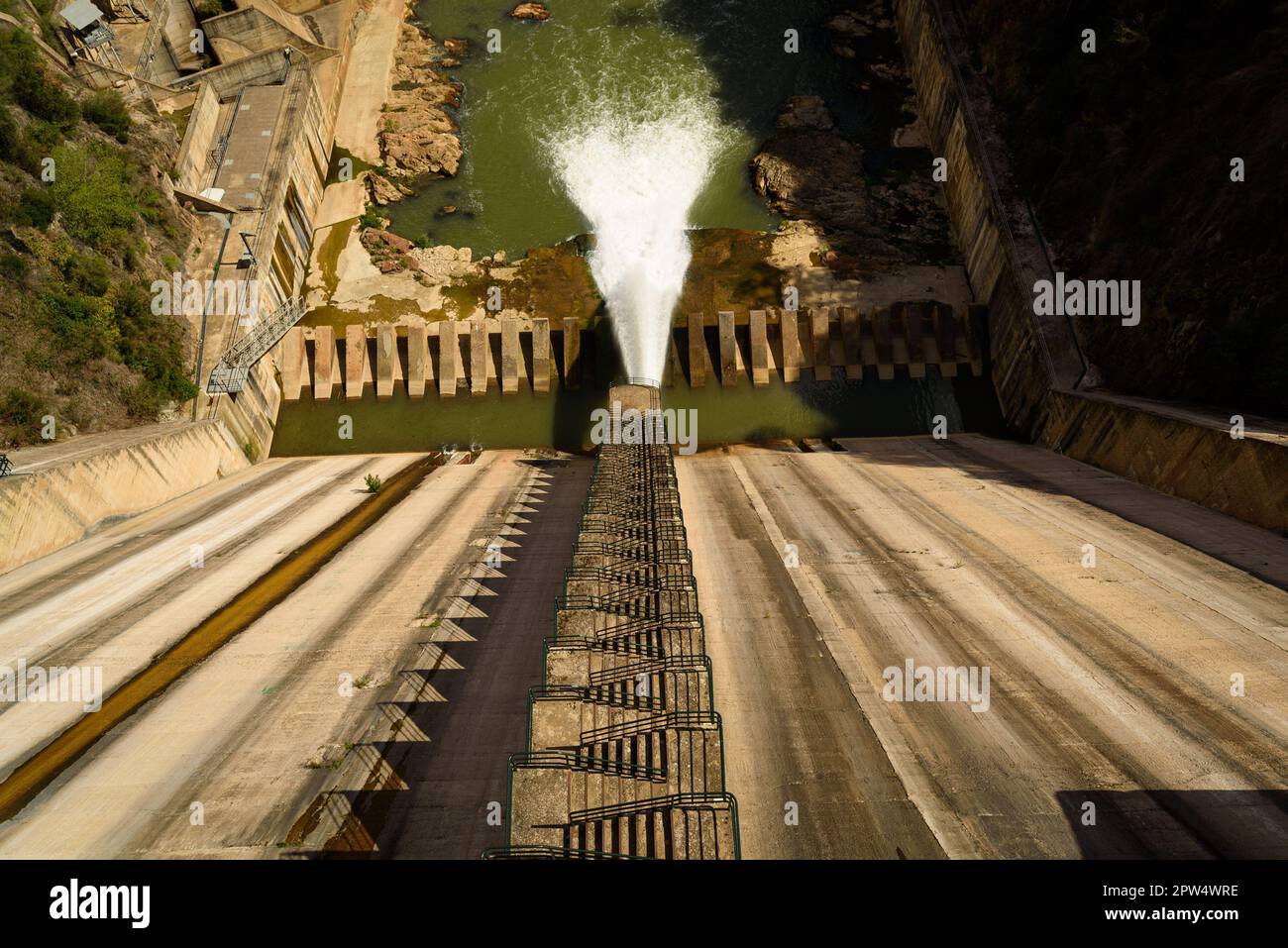The dam seen at the Sau water reservoir. The water resevoir, one of the ...