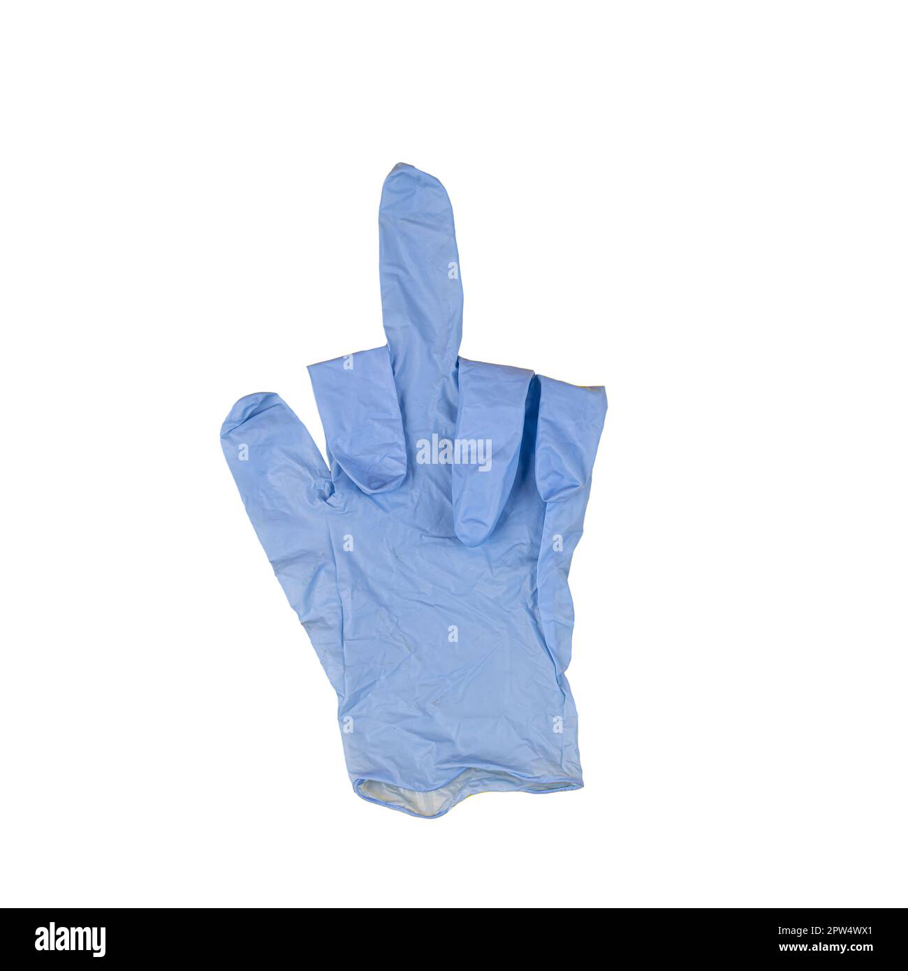 the gesture of indicating the middle finger made with a latex glove ...