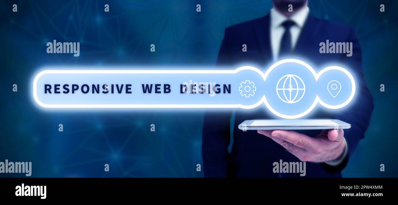 Conceptual caption Responsive Web Design, Word Written on web page creation that makes use of ...